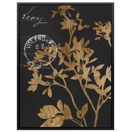 Bilderwelten Leinwandbild - Hochformat Goldene Bl&auml;tter auf Mokka II