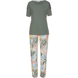 Vivance Dreams by Lascana Damen Pyjama, khaki-gemustert, Gr&ouml;&szlig;e 36/38