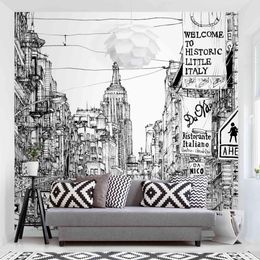 Bilderwelten Tapete Schwarz Wei&szlig; - Fototapete Retro - Stadtstudie Little Italy - New York - Schlafzimmer Wohnzimmer modern - auch selbstklebend