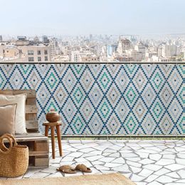 Balkon Sichtschutz Marokkanisches Fliesenmuster T&uuml;rkis Blau