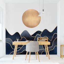 Bilderwelten Fototapete Goldene Sonne blaue Wellen