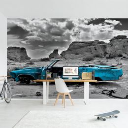 Bilderwelten Tapete - Fototapete T&uuml;rkiser Cadillac - W&uuml;ste - Wandtapete Schlafzimmer Wohnzimmer - auch selbstklebend