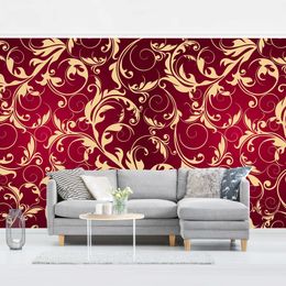Bilderwelten Bildewelten Barocktapete rot goldgelb - Fototapete Barock - The 12 Muses - Kleio - Gold - Wandtapete Schlafzimmer Wohnzimmer - auch selbstklebend
