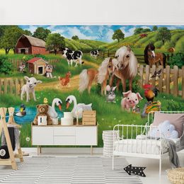 Bilderwelten Kindertapete - Tiere auf dem Bauernhof - Kinderzimmer Tapete nach Ma&szlig; Junge M&auml;dchen Babyzimmer Fototapete nach Ma&szlig; auch selbstklebend