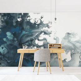 Fototapete &Auml;g&auml;isches Unwetter I - Vliestapete nach Ma&szlig; Abstrakt Aquarell Kunstdruck Wohnzimmer Schlafzimmer Bad Badezimmer K&uuml;che Flur Esszimmer Petrol
