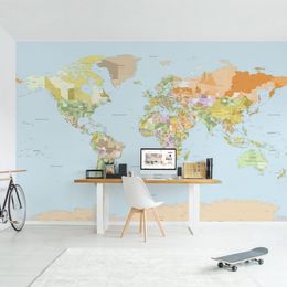 Bilderwelten Fototapete Weltkarte modern Wandtapete bunt - Politische Weltkarte - Karten Wohnzimmer Schlafzimmer