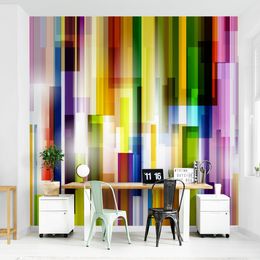 Bilderwelten 3D Fototapete - Rainbow Cubes - Wandtapete Schlafzimmer Wohnzimmer modern auch kleisterfrei gestreifte Fototapete