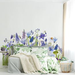 Bilderwelten Fototapete Blumen Illustration Aquarell blau - Aquarellierte Blumenwiese in Blau - Blumenwiese Wohnzimmer Schlafzimmer