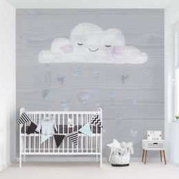 Bilderwelten Tapete - Fototapete Kinderzimmer Grau Wei&szlig; Wolke mit silbernen Herzen - Baby Jungen M&auml;dchen Kindertapete Babyzimmer - Kinder