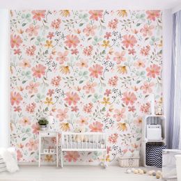 Fototapete Blumen Muster Pastell Rosa Aquarell