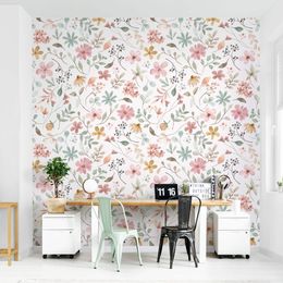 Fototapete Blumen Muster Pastell Aquarell