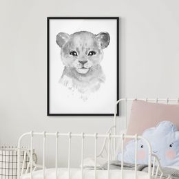 Bilderwelten Bild mit Rahmen Portrait Baby L&ouml;win