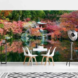 Bilderwelten Fototapete Natur Motiv Wandtapete rot - Daigo ji Tempel im Herbst - Japan Wohnzimmer Schlafzimmer