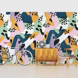 Bilderwelten Fototapete Vliestapete Vintage Wandtapete bunt - Farbenfrohes Muster mit Punkten - Retro Wohnzimmer Schlafzimmer
