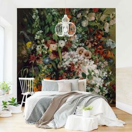 Bilderwelten Fototapete Blumen modern Wandtapete bunt - Gustave Courbet - Blumenstrau&szlig; in Vase - Deko Wohnzimmer Schlafzimmer