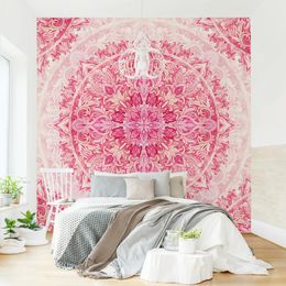 Bilderwelten Mustertapete originell modern Aquarell pink - Mandala Aquarell Ornament Muster pink - Ornamente Wohnzimmer Schlafzimmer