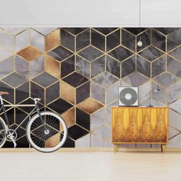 Bilderwelten Mustertapete Schwarz Wei&szlig; goldene Geometrie