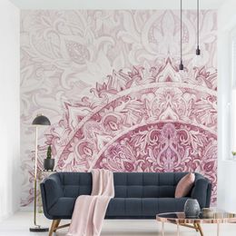Bilderwelten Fototapete Spirituell Illustration Aquarell rot - Mandala Aquarell Ornament rot - Mandala Wohnzimmer Schlafzimmer