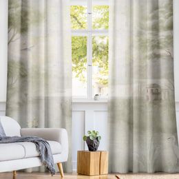 Bilderwelten Vorhang Pastellgr&uuml;ne Landschaft mit Kranich