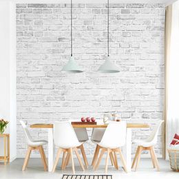 Bilderwelten Steintapete Fototapete Wei&szlig;e Backstein Mauer Tapete Backsteintapete Mauertapete Naturstein Wohnzimmer Vliestapete inkl. Kleister oder selbstklebend