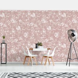 Bilderwelten Fototapete Blumenranken auf Altrosa
