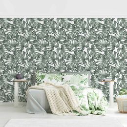 Bilderwelten Mustertapete Vliestapete Tropisch Aquarell gr&uuml;n - Aquarell Monstera Bl&auml;tter in Gr&uuml;n - Pflanzen Wohnzimmer Schlafzimmer