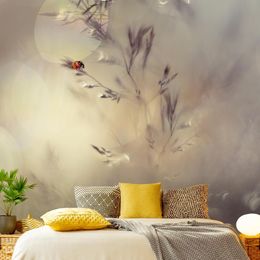 Bilderwelten Fototapete Marienk&auml;fer auf Wiesengras selbstklebende Tapete Gr&auml;ser Natur Wiese Wandtapeten Wohnzimmer,Schlafzimmer Vliestapete inkl. Kleister