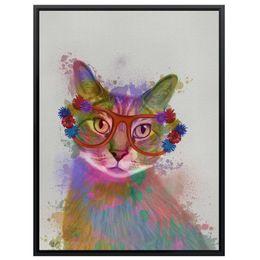 Bilderwelten Leinwandbild - Hochformat Regenbogen Splash Katze
