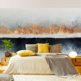 Bilderwelten Fototapete originell Abstrakt Aquarell gold - Goldener Horizont Aquarell - Deko Wohnzimmer Schlafzimmer