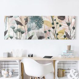 Bilderwelten Leinwandbild Wildblumen im Sommer II - Wandbild bis XXL Print Aquarell Blumen Floral Kunstdruck Landhausstil Wohnzimmer Schlafzimmer Bad Badezimmer