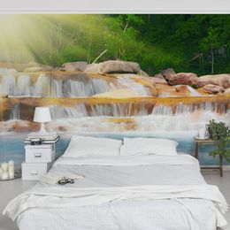 Bilderwelten Fototapete Natur modern Wandtapete beige - Wasserfall Lichtung - Wasserfall Wohnzimmer Schlafzimmer
