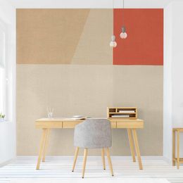 Bilderwelten Fototapete originell Abstrakt Wandtapete beige - Oranges Rechteck auf Beige - Deko Wohnzimmer Schlafzimmer