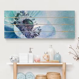 Bilderwelten Holzbild Blumen t&uuml;rkis Shabby nat&uuml;rlicher Effekt - Bl&uuml;te in T&uuml;rkis - Deko Wohnzimmer Schlafzimmer