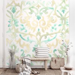 Bilderwelten Fototapete Bohemian Aquarell Ornament Malerei Aquarell,Stil Landhaus,Muster Ornamente Wohnzimmer Vliestapete inkl. Kleister oder selbstklebend