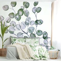 Bilderwelten Fototapete Gr&uuml;nes Aquarell Eukalyptuszweig Malerei Aquarell,Botanik Pflanzen Wohnzimmer,Schlafzimmer Vliestapete inkl. Kleister oder selbstklebend