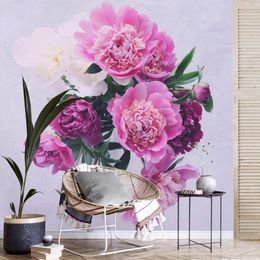 Bilderwelten Fototapete Blumen Shabby Wandtapete rosa - Pfingstrosen Shabby Rosa Wei&szlig; - Rose Wohnzimmer Schlafzimmer