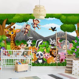Bilderwelten Fototapete Natur Illustration Wandtapete beige - Wilde Dschungeltiere - Landschaft Kinderzimmer Baby M&auml;dchen Jungen