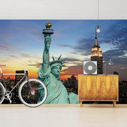 Bilderwelten Fototapete Stadt Motiv Wandtapete blau - New York at Night - New York Wohnzimmer Schlafzimmer