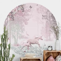 Bilderwelten Runde Tapete selbstklebend Einhorn Blumenwiese Rosa Wei&szlig; Fototapete - Kinderzimmer - M&auml;dchenzimmer M&auml;dchen Wandtattoo Wandaufkleber Kindertapete