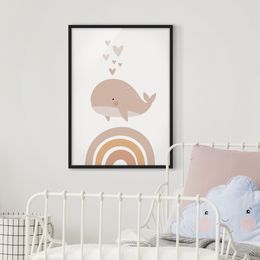 Bilderwelten Bild mit Rahmen Boho Wal und Regenbogen