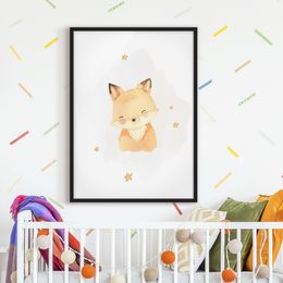 Bilderwelten Bild mit Rahmen Fuchsbaby mit Sternen Rosa