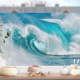 Bilderwelten Fensterfolie Strand Motiv Sichtschutz blau - Tosende Wellen - Landschaft Wohnzimmer Schlafzimmer K&uuml;che