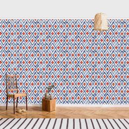 Bilderwelten Fototapete Ikat Muster Mexiko rot und blau
