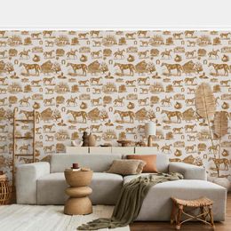Bilderwelten Fototapete Tiere Vintage Wandtapete braun - Vintage Pferde Muster Braun - Retro Wohnzimmer Schlafzimmer