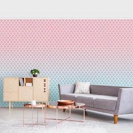 Bilderwelten Fototapete Vliestapete Orientalisch Wandtapete rosa - Marokkanisches Muster mit Verlauf in Rosa Blau - Geometrisch Wohnzimmer Schlafzimmer