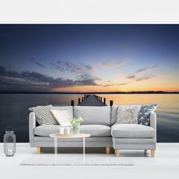 Bilderwelten Tapete - Fototapete Ort der Ruhe - Sonnenuntergang, Steg am See - Natur Bildtapete Bildtapete Schlafzimmer Wohnzimmer modern