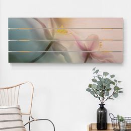 Bilderwelten Holzbild Blumen violett Landhaus nat&uuml;rlicher Effekt - Buschwindr&ouml;schen - Deko Wohnzimmer Schlafzimmer