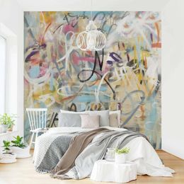 Bilderwelten Fototapete Graffiti Freedom Pastell Art Schwarz Wei&szlig; Bunt Urban 3D modern Street Tapete Wohnzimmer Skater Mauer Betonwand Jugendzimmer