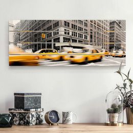 Bilderwelten Holzbild Stadt schwarz weiss Motiv nat&uuml;rlicher Effekt - Rasantes New York - Architektur Wohnzimmer Schlafzimmer