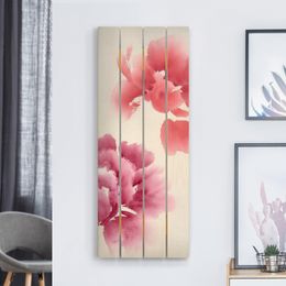 Bilderwelten Holzbild Blumen beige Abstrakt Aquarell - K&uuml;nstlerische Flora II - Deko Wohnzimmer Schlafzimmer